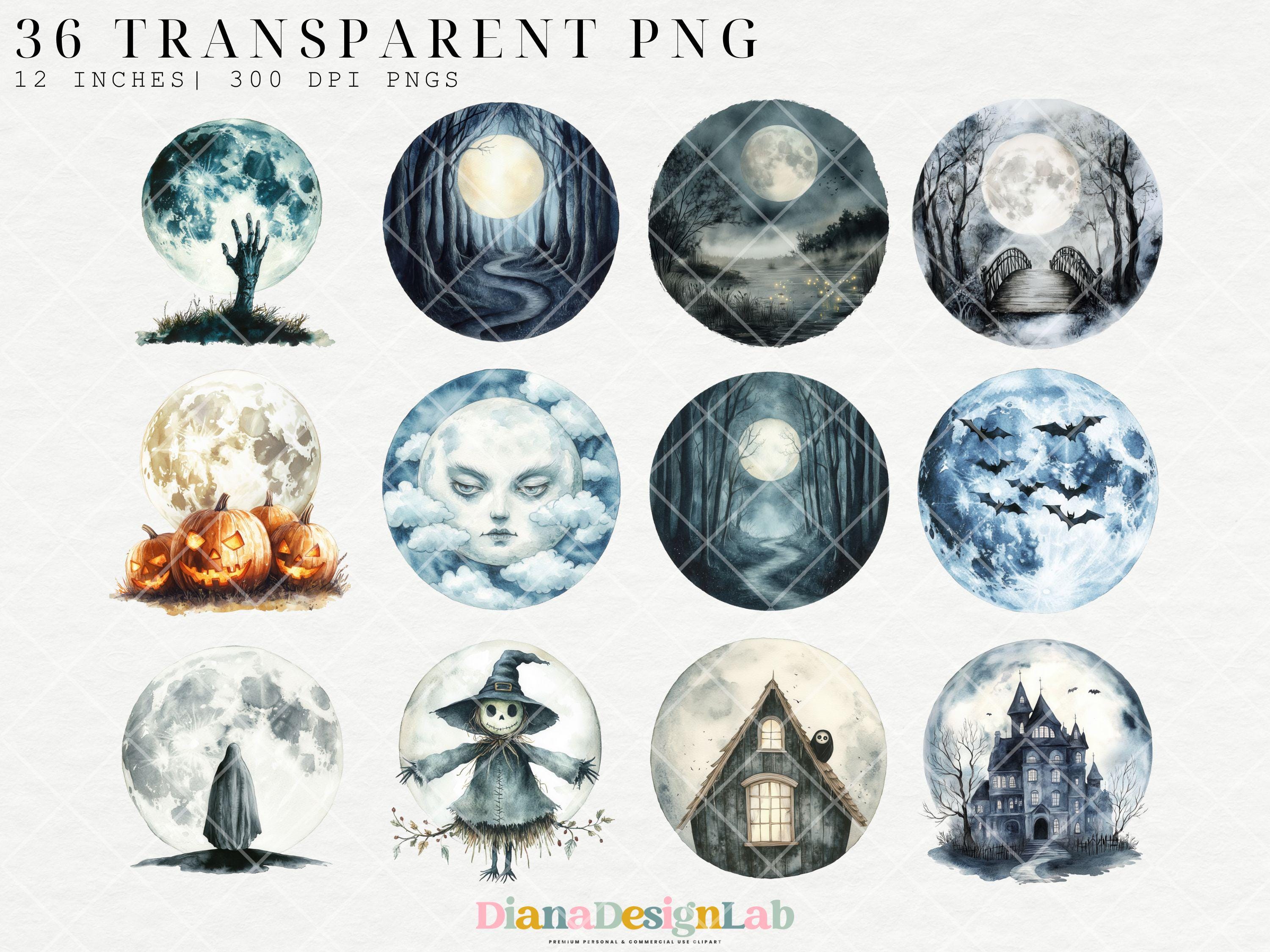 Spooky Full Moon Clipart, Halloween Party Decor, Fall Clipart, Full ...