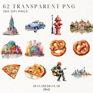 New York Skyline Watercolor Clipart, United States NYC Tourism ...