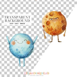 Funny Space Clipart, Watercolor Cute Planets, Solar System, Galaxy Clip ...