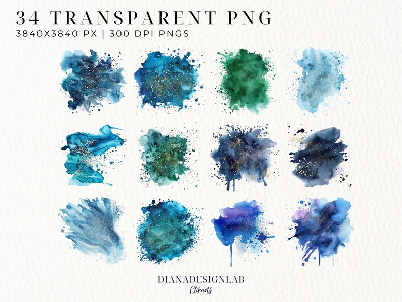 Blue Watercolor Splatter Clipart, Abstract Background, Splashes Deep ...