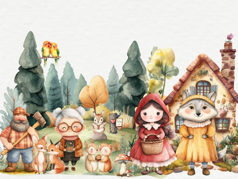 Little Red Riding Hood Clipart, Fairy Tale Clip Art, Woodland, Love ...