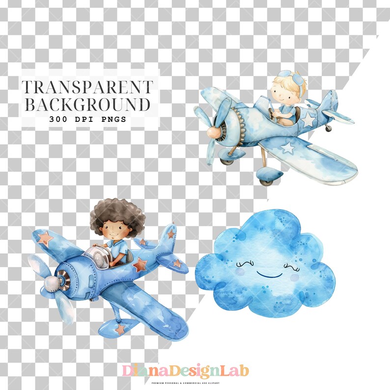 Watercolor Airplane Clipart, Baby Boy, Vintage Toys Nursery Decor ...