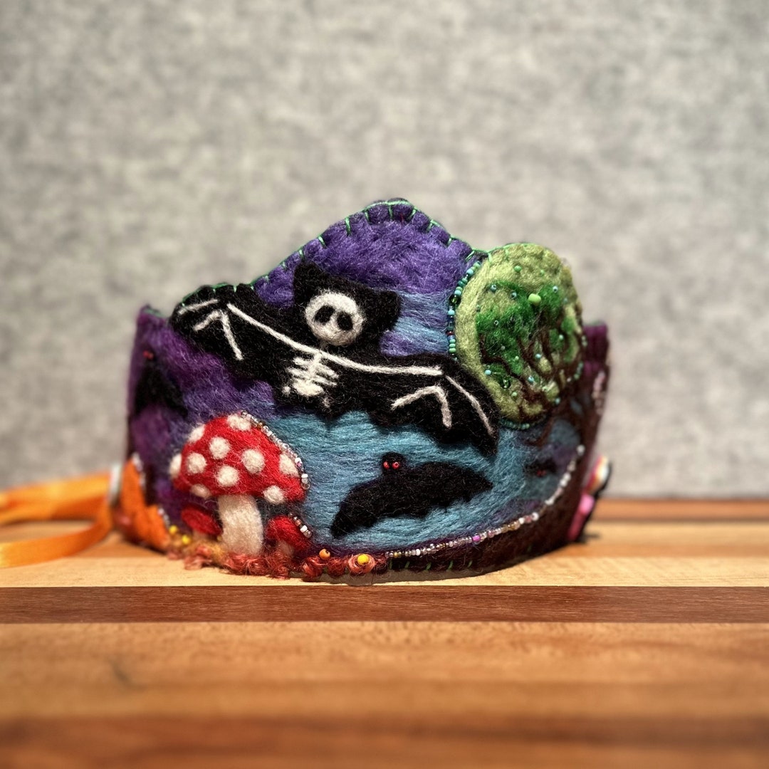 Felted Spooky Crown, Moon, Tree, Bat, Mushrooms - Etsy