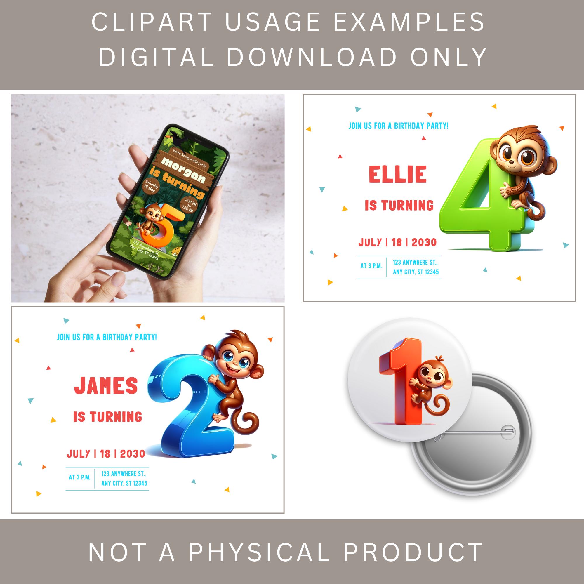 Monkey Numbers 1-10 Clipart Pack, 3D Cartoon Style, Bright Primary ...