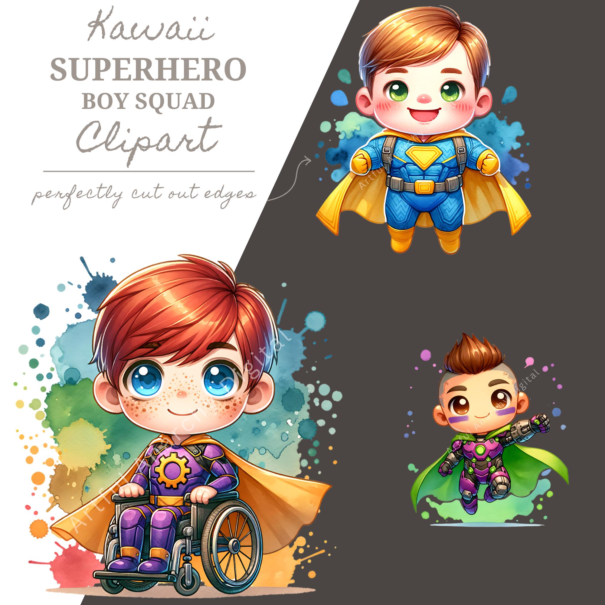 Kawaii Boy Superhero Clipart Set – Inclusive Kids Pngs, Diverse ...