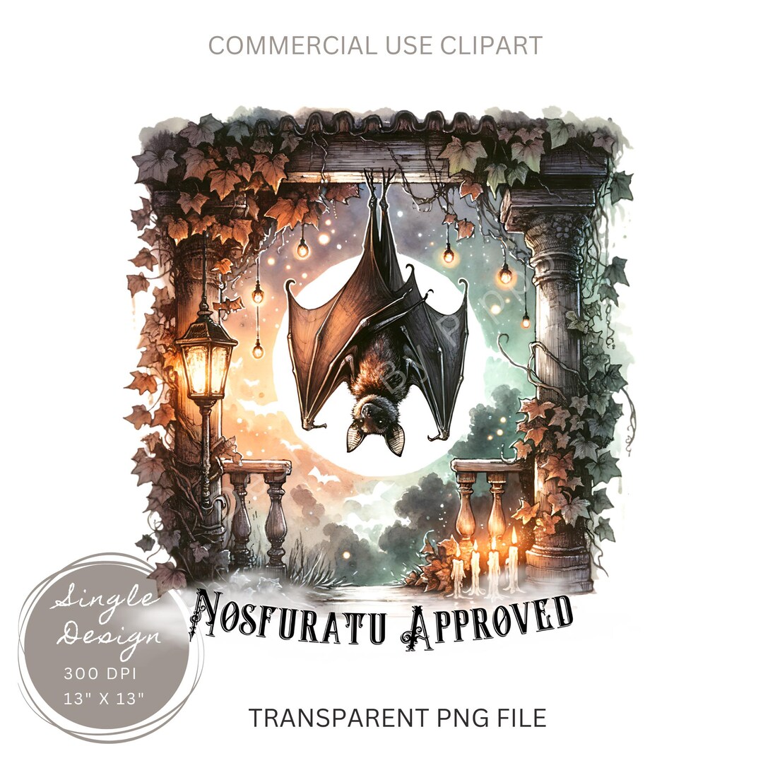 Nosferatu Approved Bat PNG, Halloween Gothic Decor, 300 DPI Transparent ...