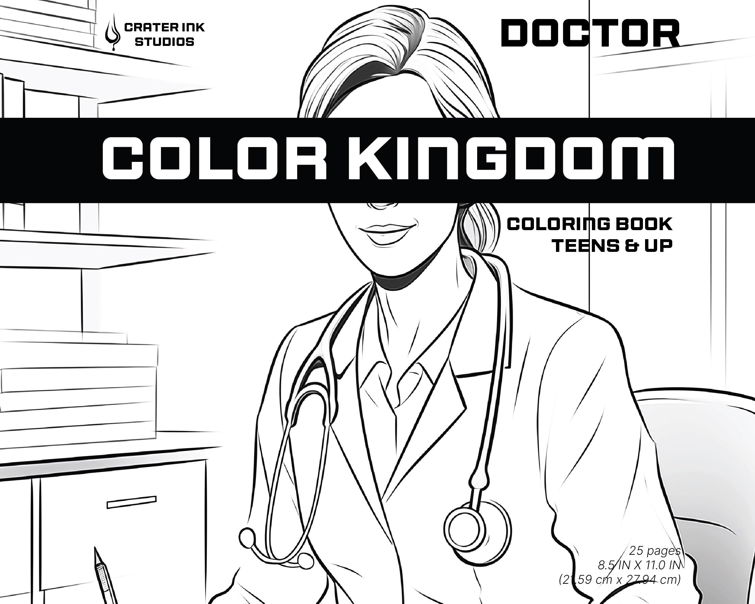 Printable Coloring Book Doctor 25 Pages Teens Fun Activity Digital Art ...