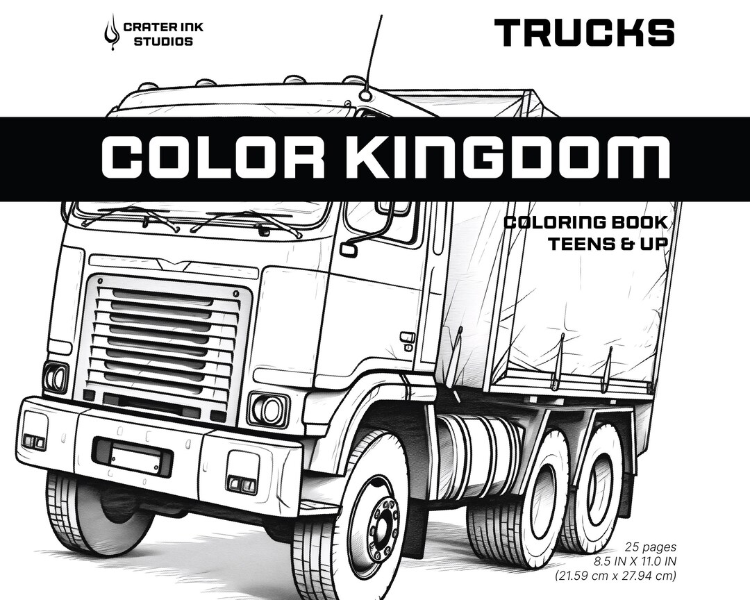 Printable Coloring Book | Trucks | 25 Pages | Teens | Fun Activity ...