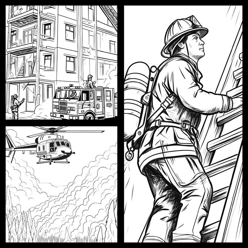 Printable Coloring Book Firefighter 25 Pages Teens Fun Activity Digital ...