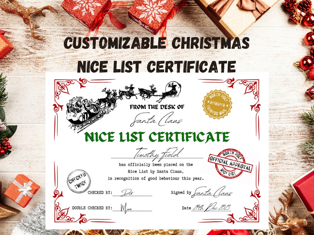 EDITABLE Nice List Certificate Custom Nice List Certificate Nice List ...