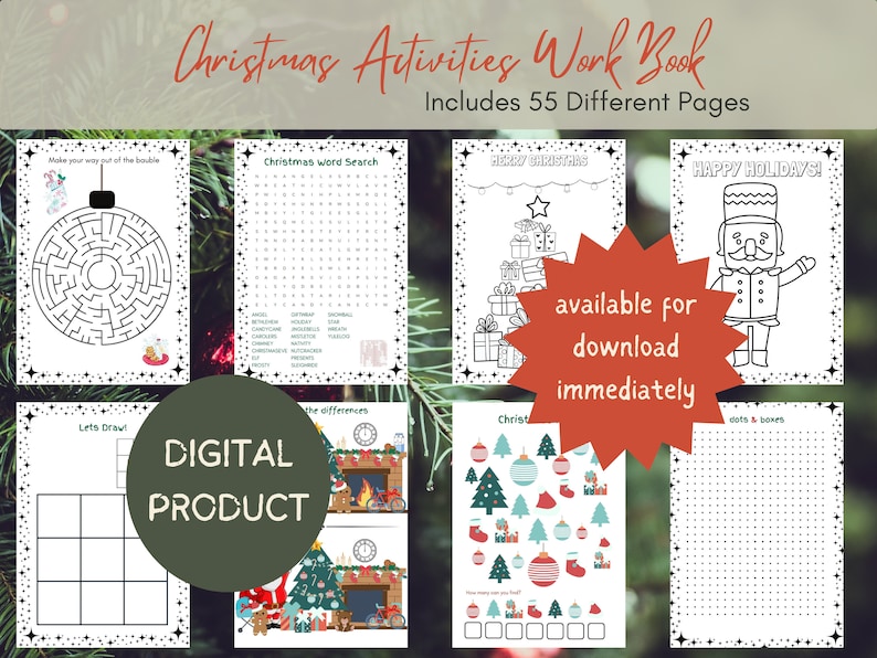 Printable Christmas Activity Book 55 Different Pages Christmas ...