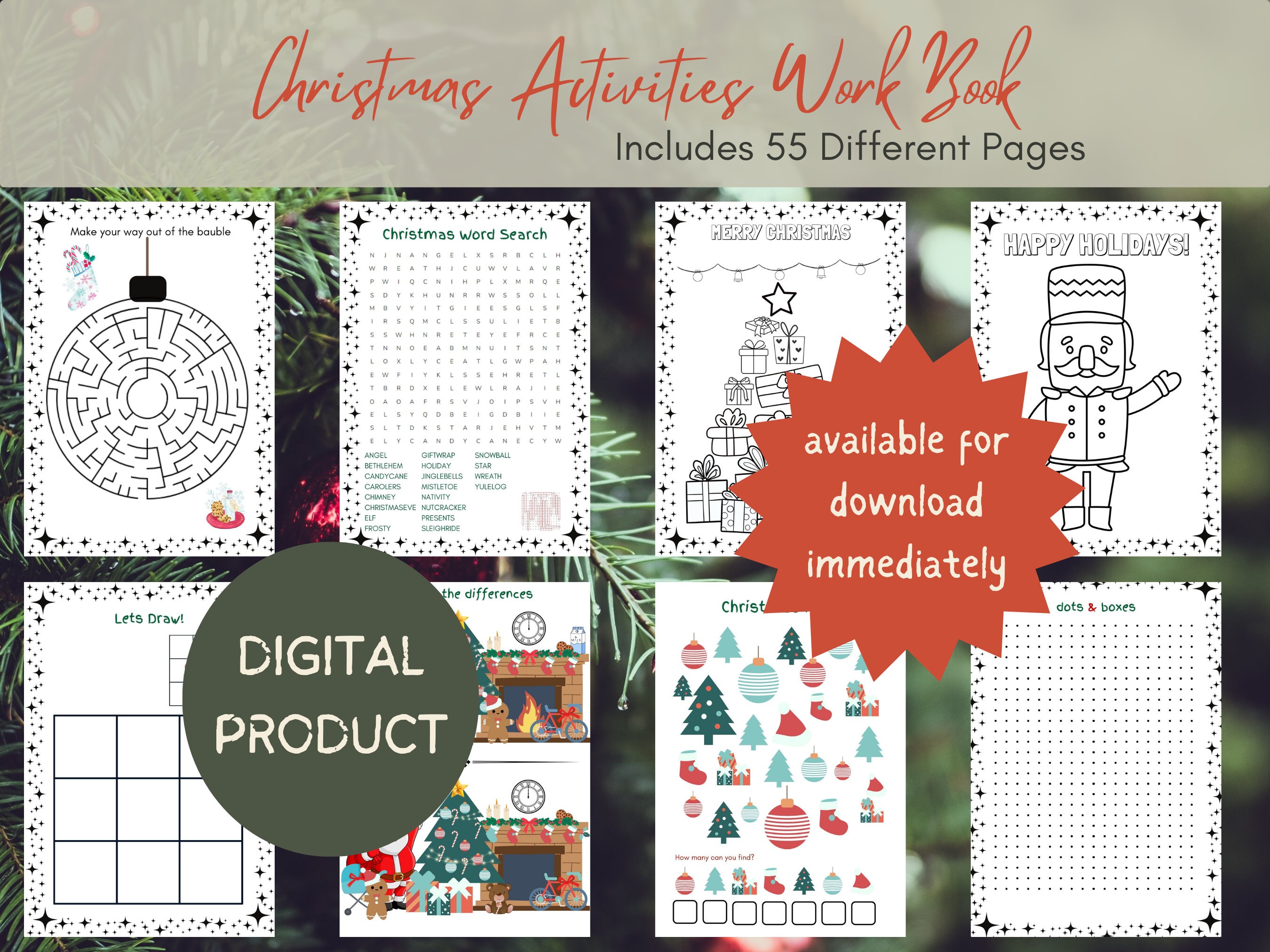Printable Christmas Activity Book 55 Different Pages Christmas ...