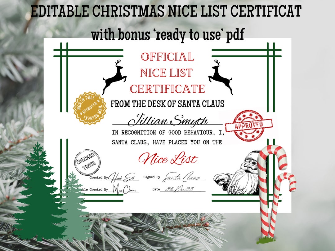 EDITABLE Nice List Certificate Custom Nice List Certificate Nice List ...
