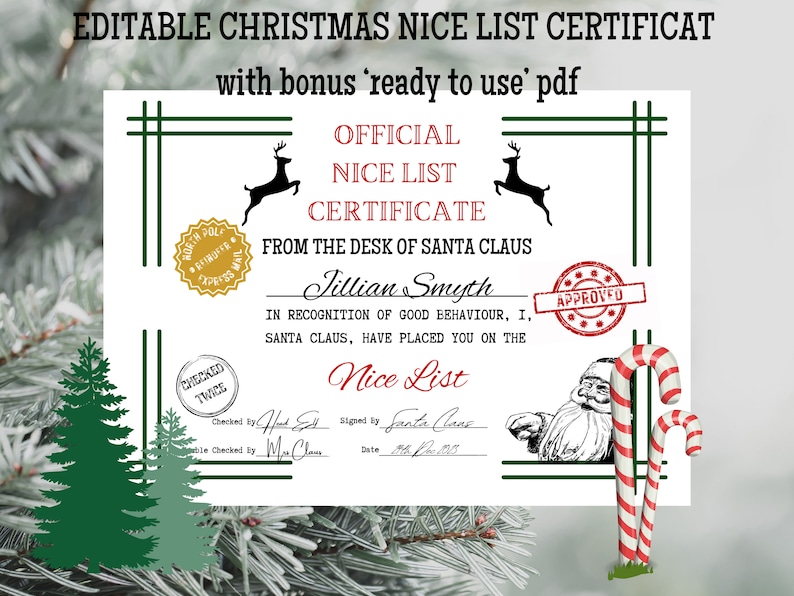 EDITABLE Nice List Certificate Custom Nice List Certificate Nice List ...