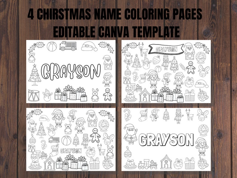 Personalized Coloring Page Editable Christmas Coloring Coloring Pages for Kids Name Colouring ...