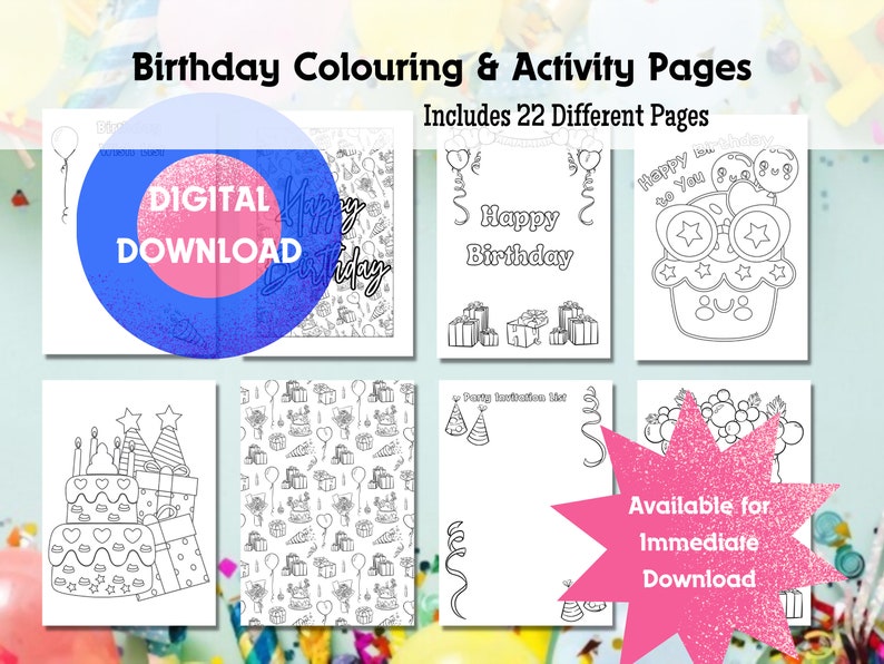 Printable Birthday Activity Book ~ 22 Different Pages ~ Birthday ...