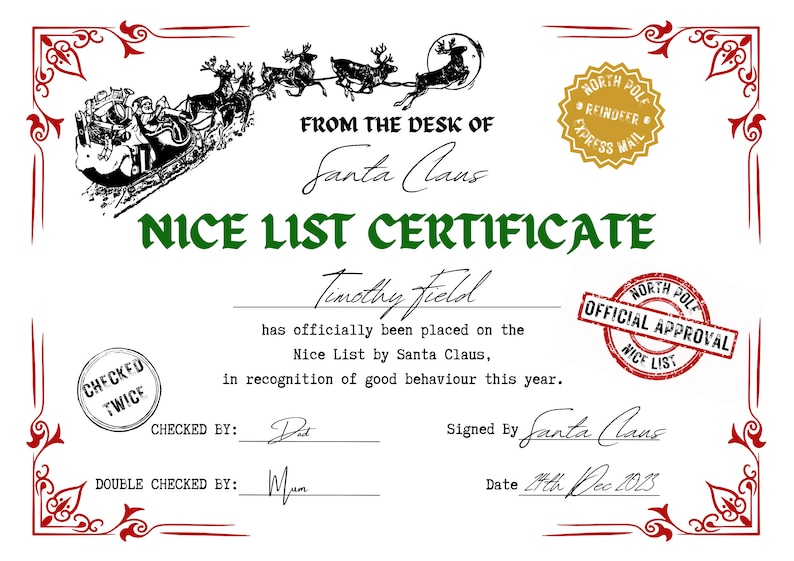EDITABLE Nice List Certificate Custom Nice List Certificate Nice List ...