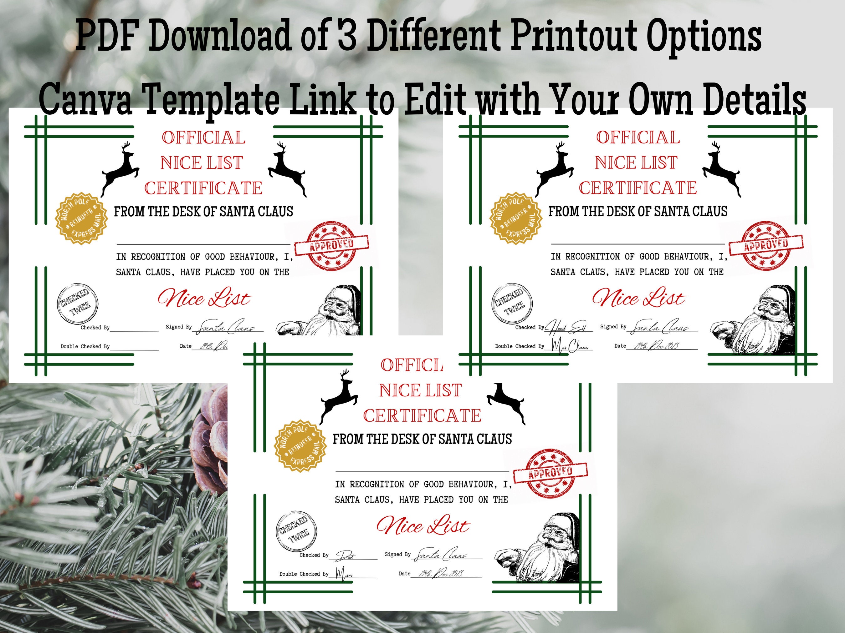 EDITABLE Nice List Certificate Custom Nice List Certificate - Etsy