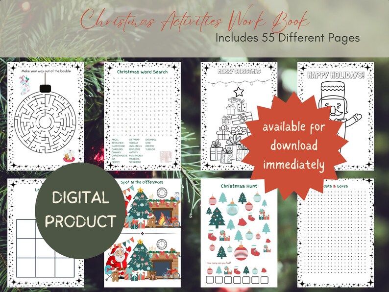 Printable Christmas Activity Book 55 Different Pages Christmas ...