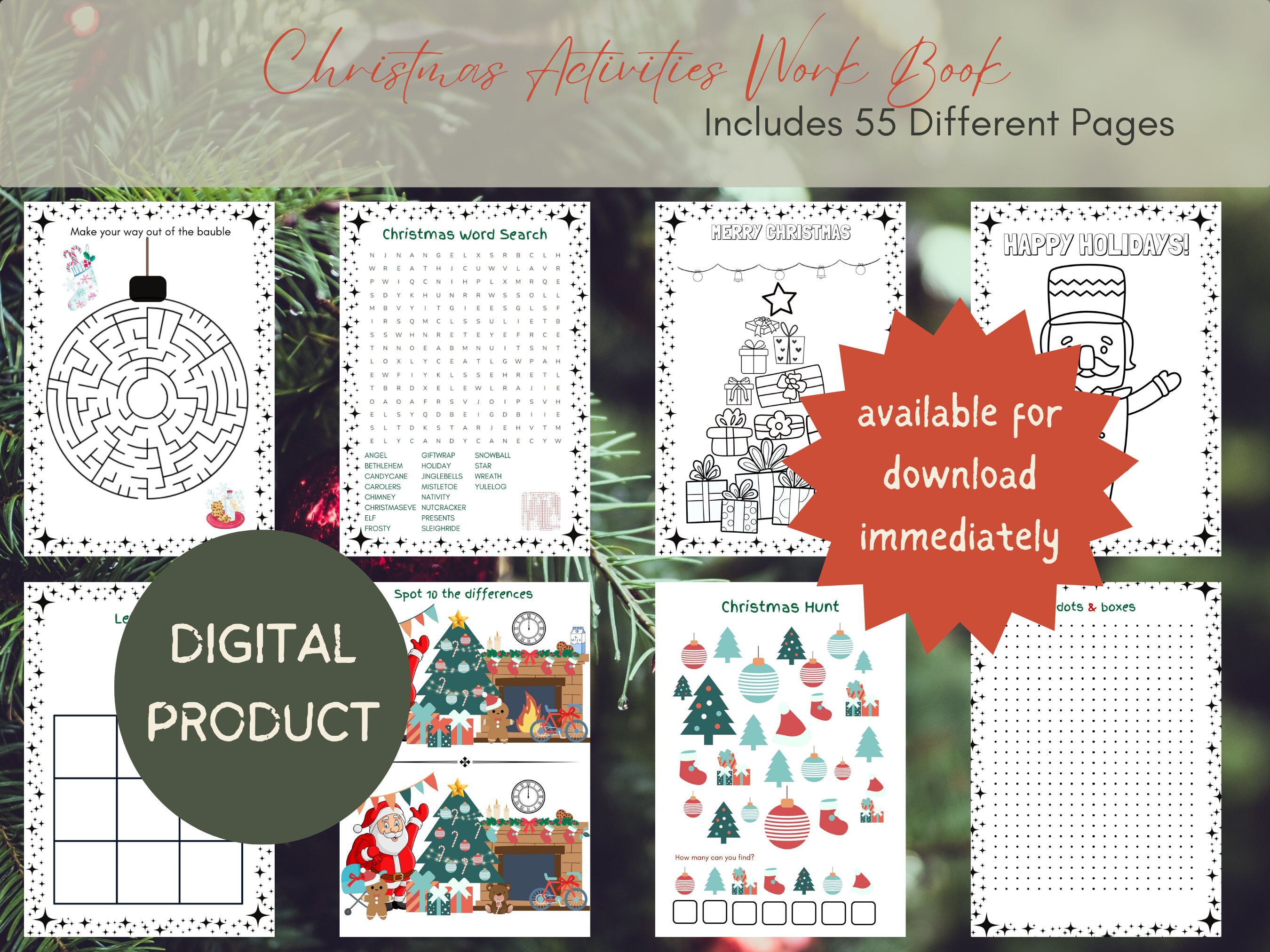 Printable Christmas Activity Book 55 Different Pages Christmas ...