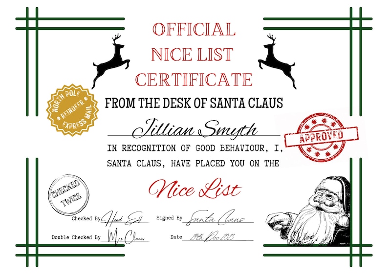 EDITABLE Nice List Certificate Custom Nice List Certificate Nice List ...