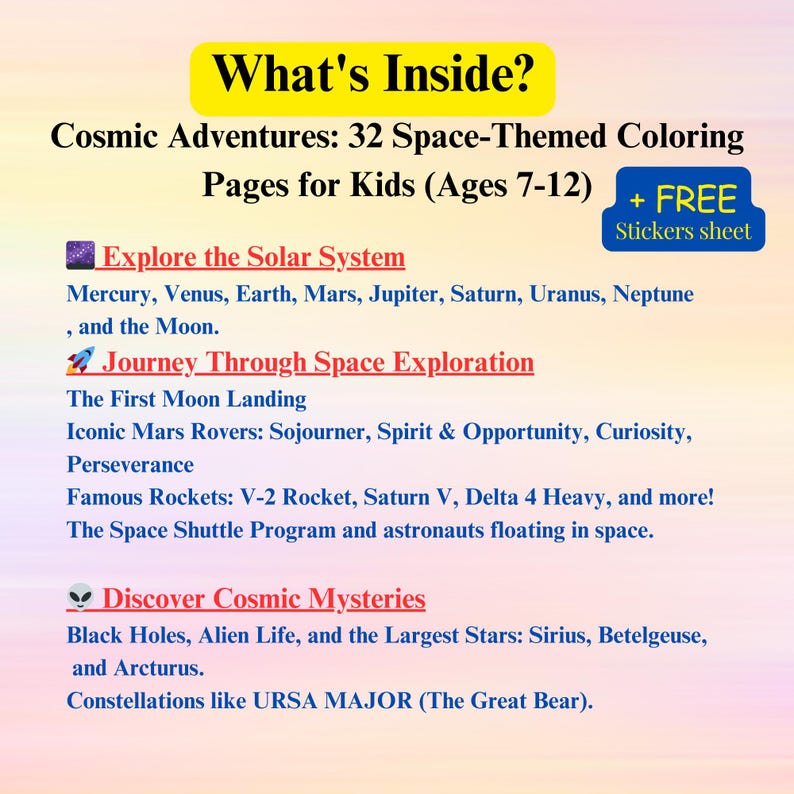 Space-themed Coloring Pages for (ages 7-12) + Free Sticker Sheet ...