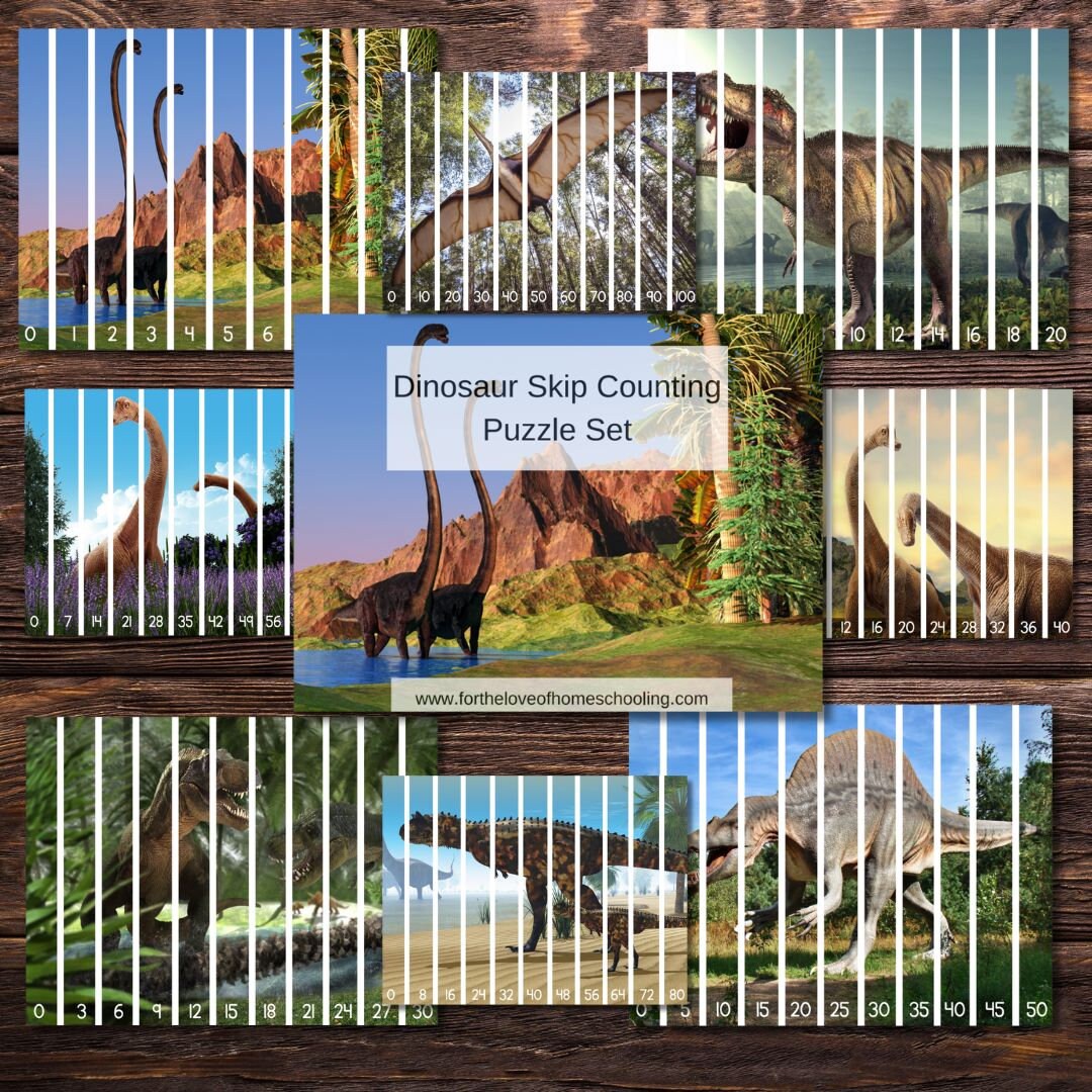 Dino Skip Counting Puzzle Set - Etsy