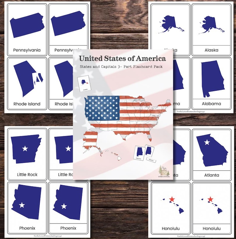USA 3 Part Card States and Capitals Set - Etsy