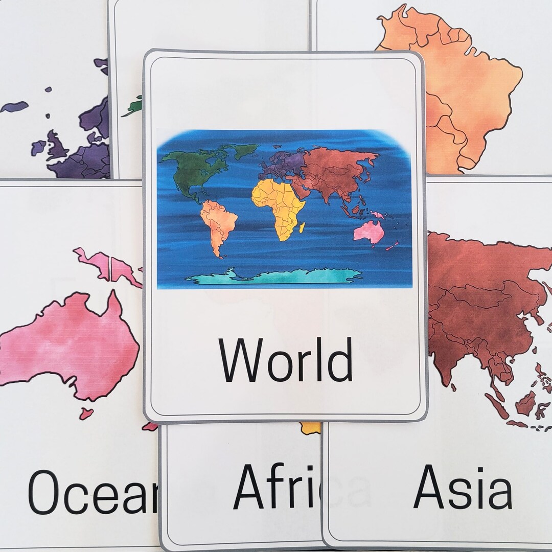Continent Identification Flashcards, 3 Part Cards & Posters - Etsy