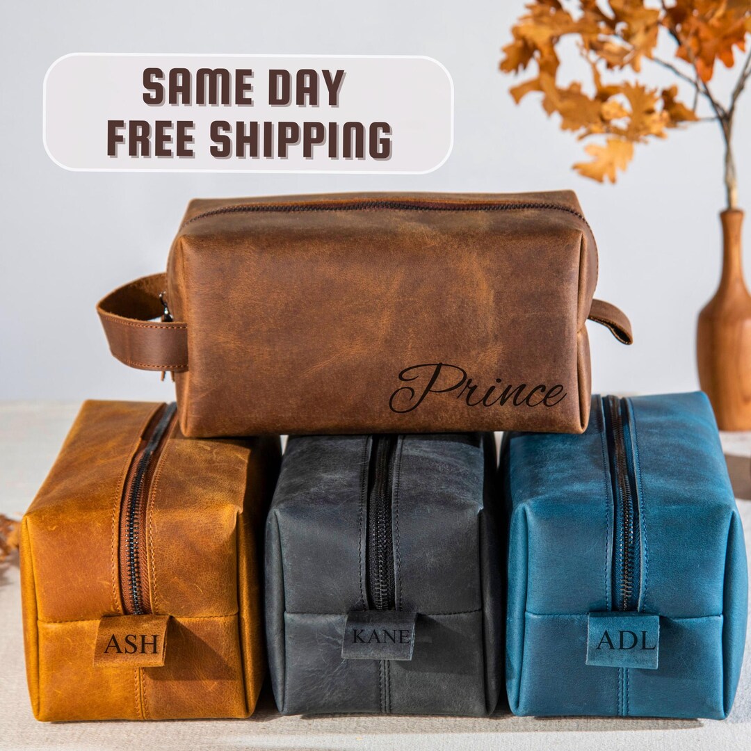 Personalized Leather Dopp Kit, Mens Toiletry Bag, Groomsmen Gift ...