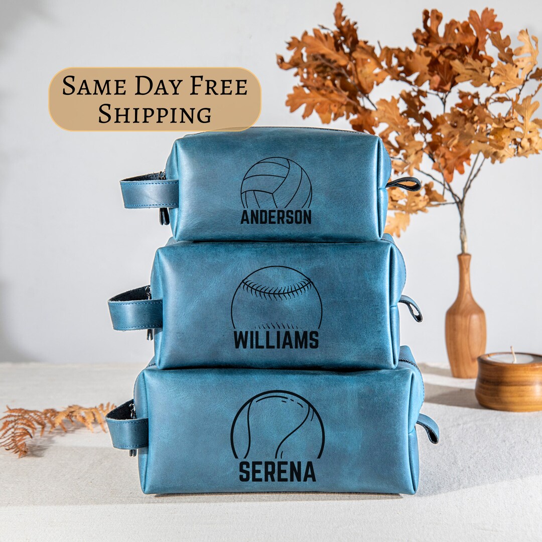 Baseball Themed Dopp Kit, Personalized Leather Toiletry Bag for Men ...
