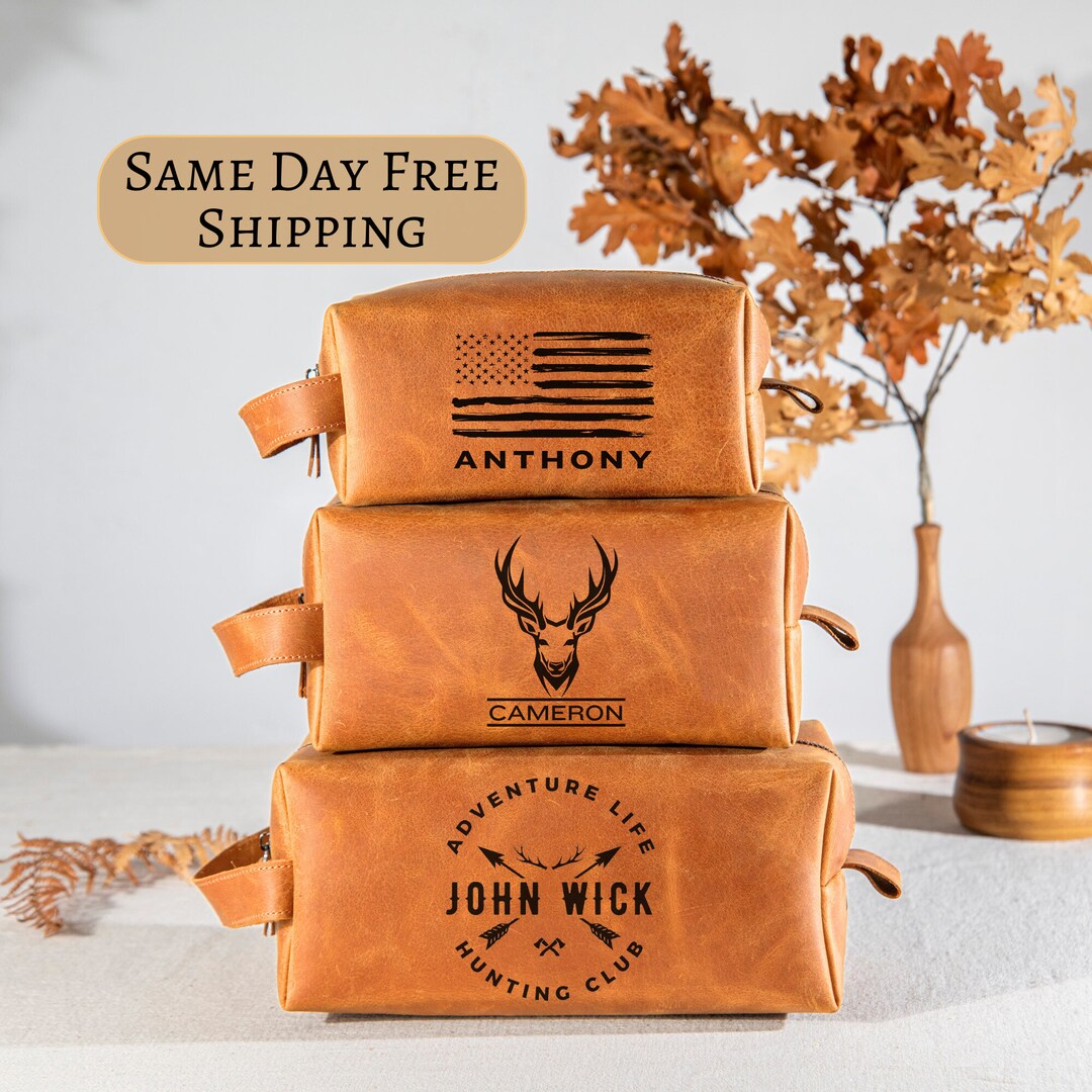 Personalized Leather Toiletry Bag, Deer Hunting Gift for Him, Deer Logo ...