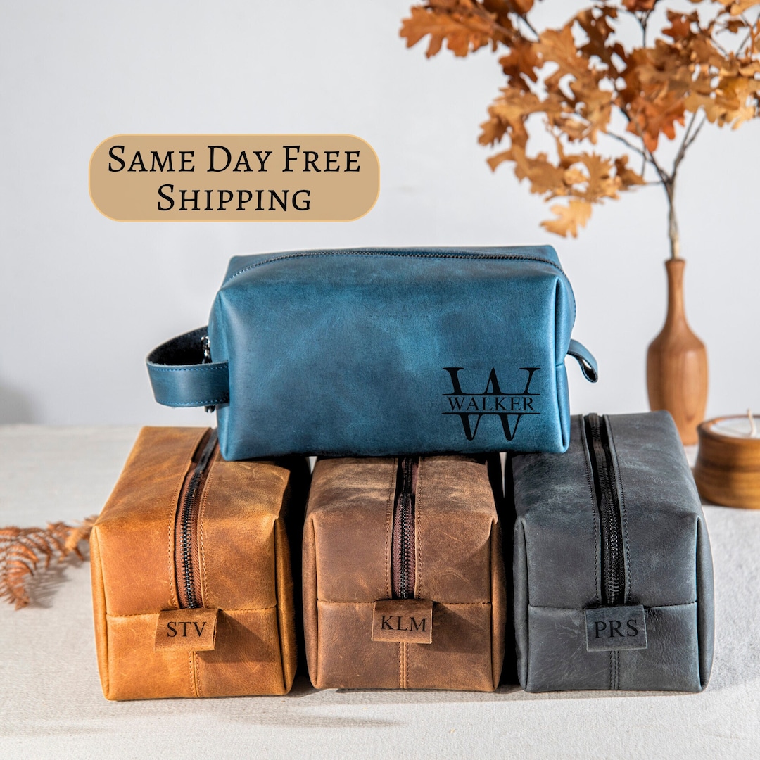 Personalized Leather Dopp Kit, Customized Gift, Men’s Toiletry Bag ...