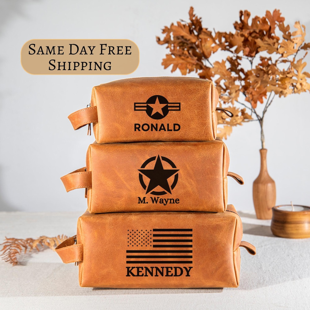 Personalized Leather Military Toiletry Bag, Custom Military Dopp Kit ...