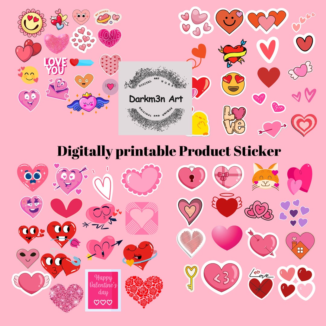 Digital Heart Sticker Set 50+ Add Elegance to Your Romantic Designs - Instant Download,heart ...