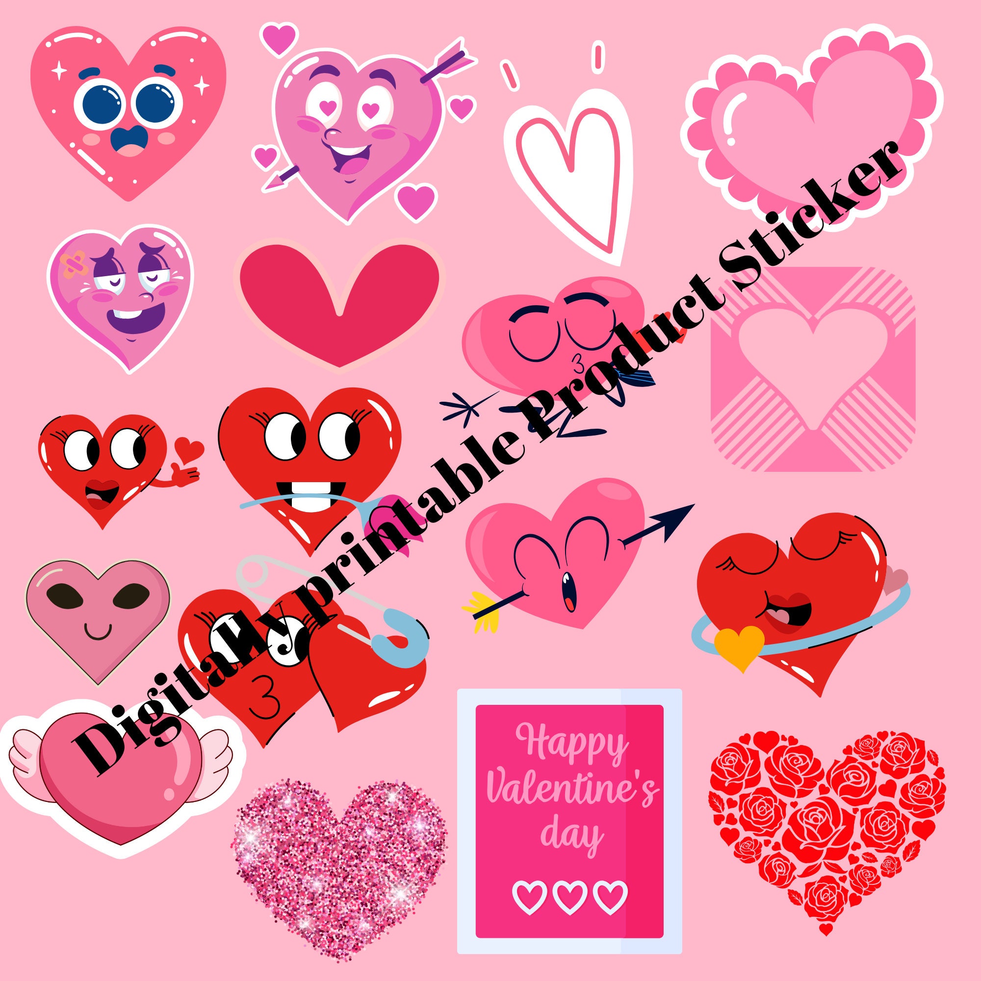 Digital Heart Sticker Set 50 Add Elegance to Your Romantic Designs ...