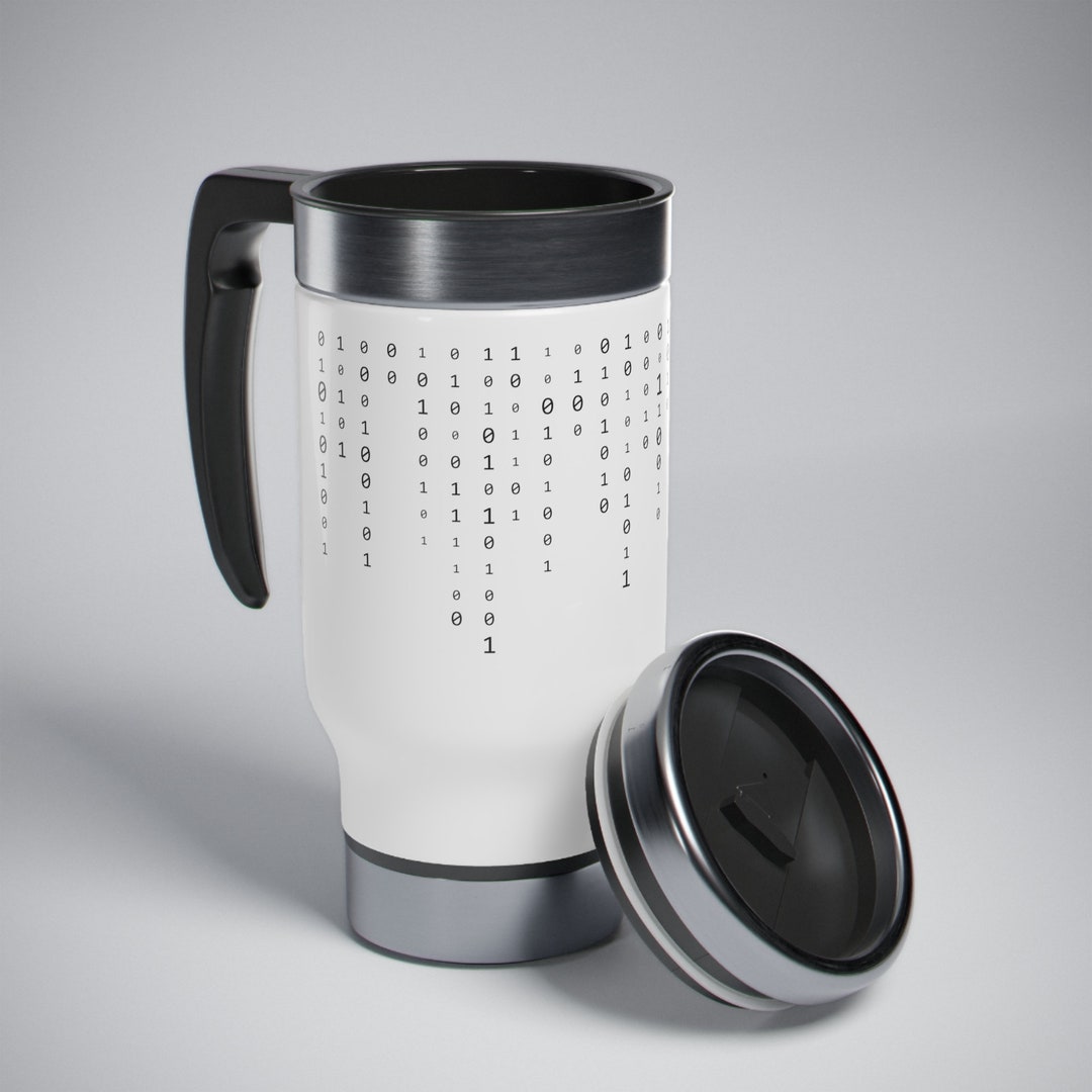 Binary Code Stainless Steel Travel Mug With Handle, Coding Travel Mug, Coder Gift, Software ...