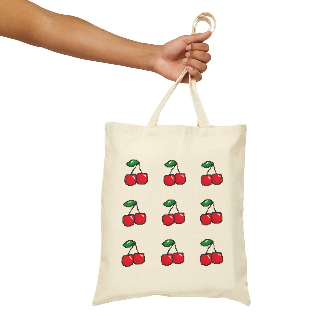 Cherry Pixel Canvas Tote Bag, Cherry Tote Bag, Cute Cherry Gift ...