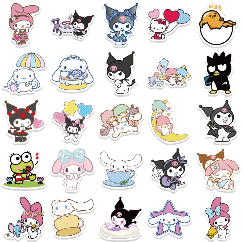 50 PCS Sanrio Cute Stickers Cinnamoroll Kuromi My Melody Hello Kitty ...