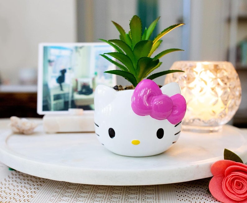 Hello Kitty Sanrio Ceramic Mini Planter With Artificial - Etsy