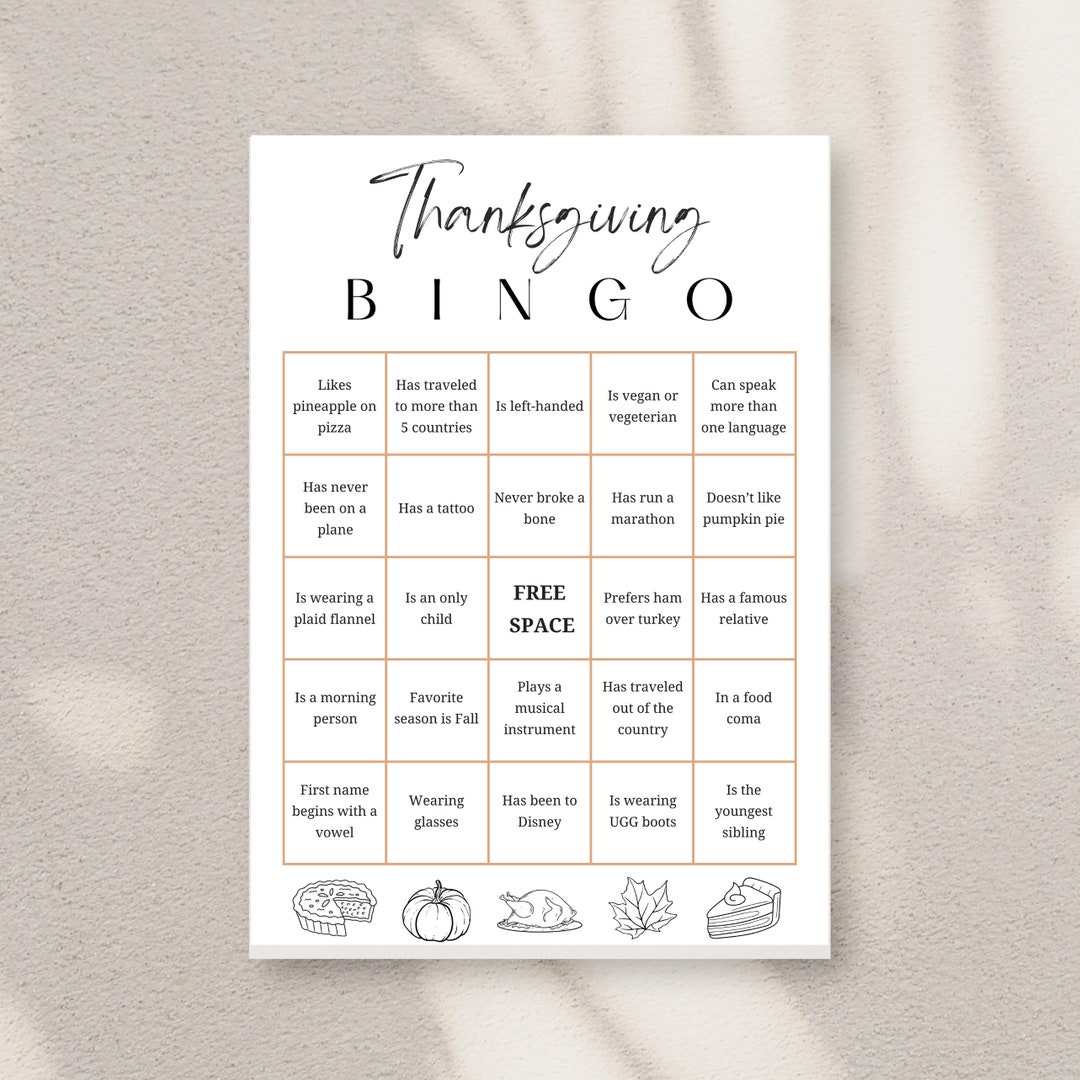 Printable Thanksgiving Bingo Instant Digital Download PDF Thanksgiving ...