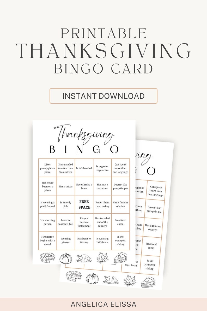 Printable Thanksgiving Bingo Instant Digital Download PDF Thanksgiving ...
