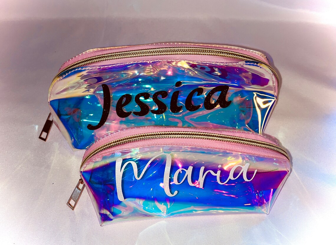 Personalized Holographic Makeup Bag, Personalized Pencil Pouch, Customized Toiletry Bag ...
