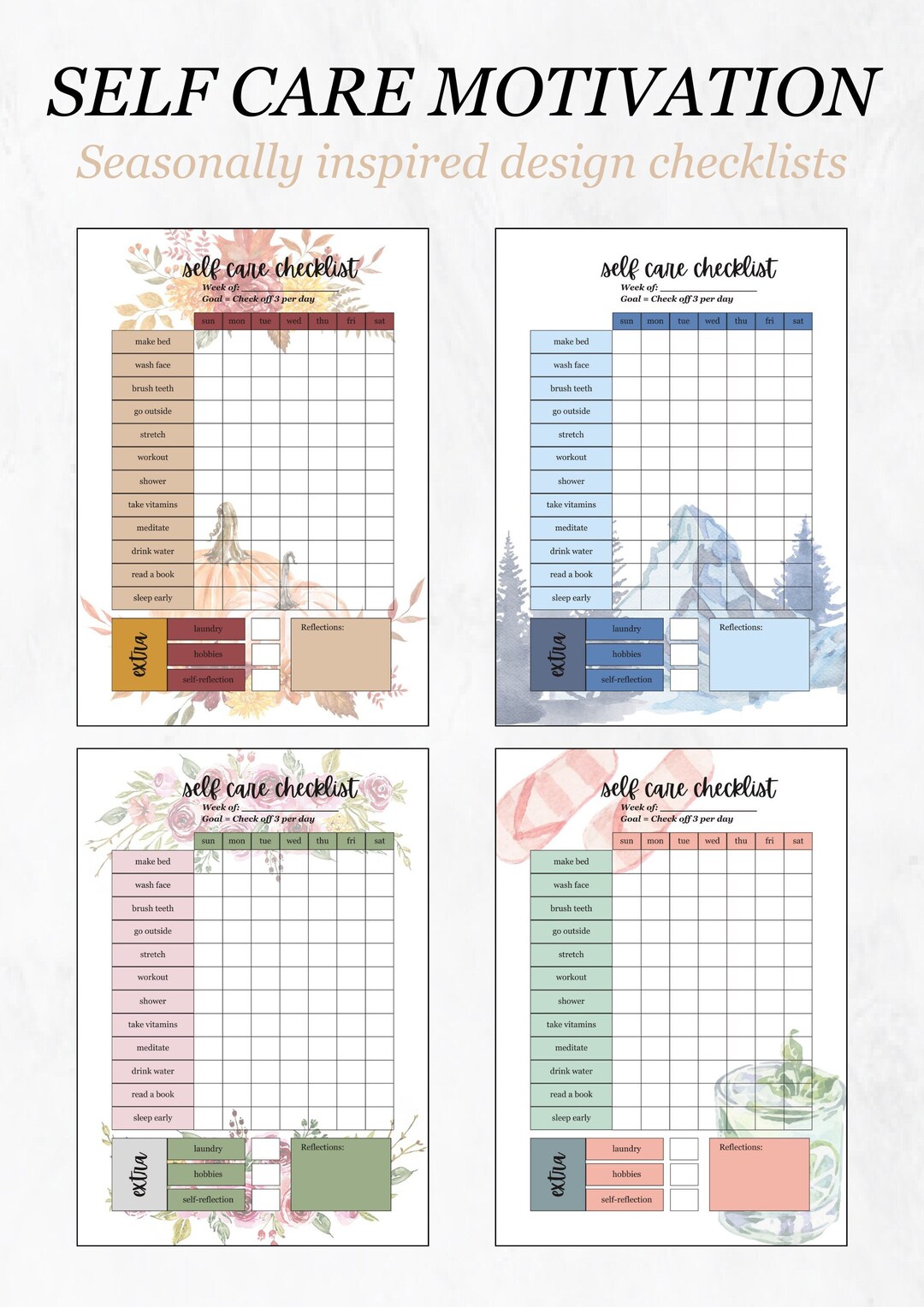 Self Care Checklists - Etsy