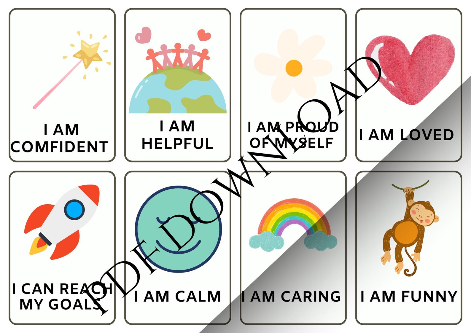 Affirmations for Kids Printable Downloadable Flashcards - Etsy