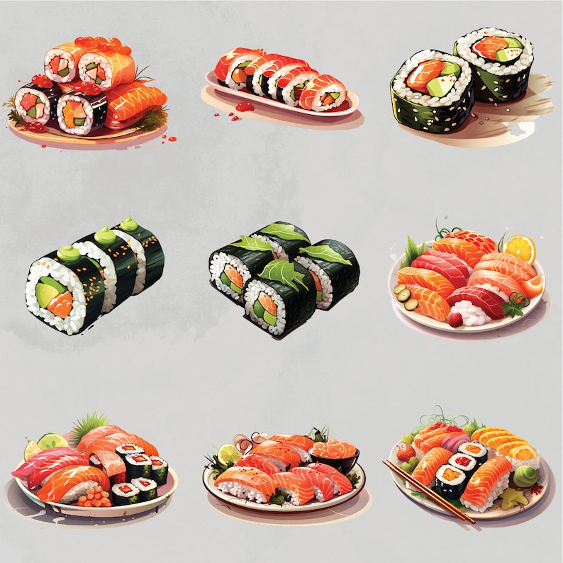 Japanese Sushi Clip Art Bundle 24 PNG 5656x5656 Commercial Use - Etsy