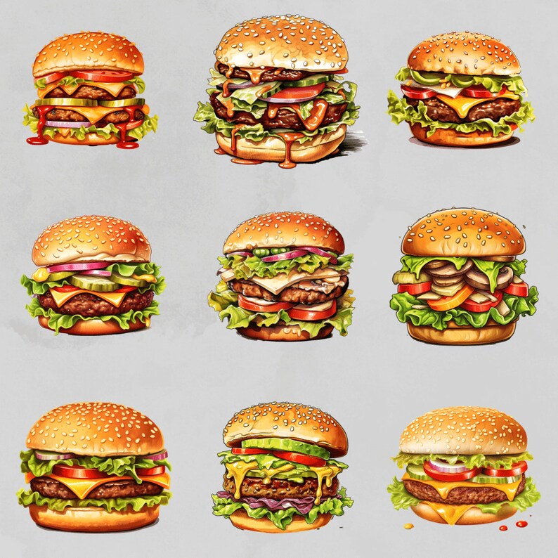 Hamburger Clip Art Bundle 14 PNG 4096x4096 Commercial Use - Etsy