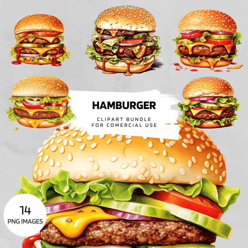 Hamburger Clip Art Bundle 14 PNG 4096x4096 Commercial Use - Etsy