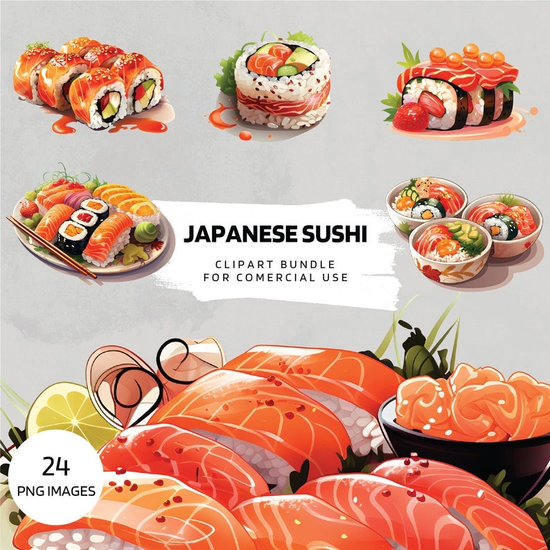 Japanese Sushi | Clip Art Bundle | 24 PNG | 5656x5656 | Commercial Use - Etsy UK