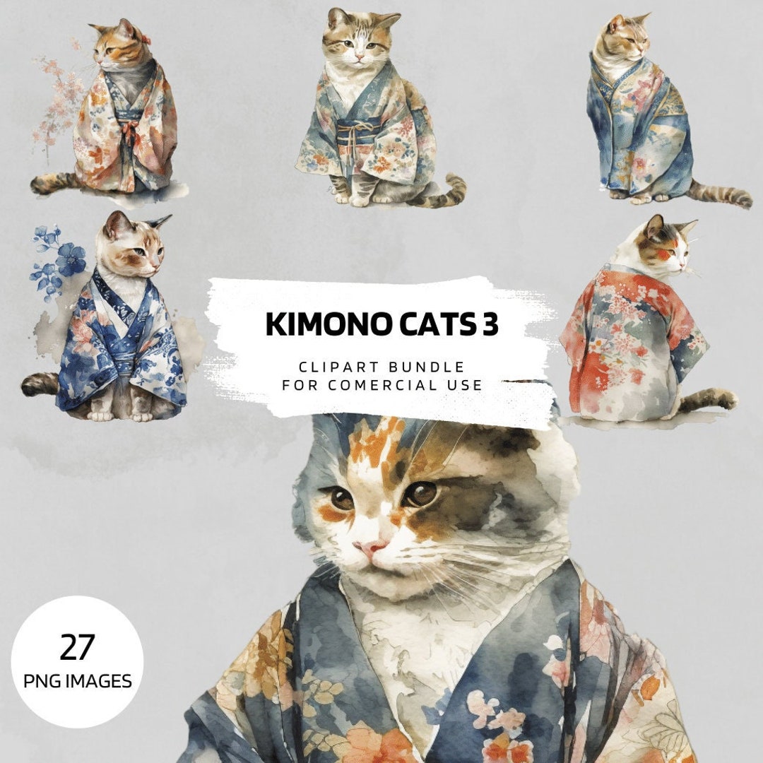 Kimono Cats 3 Watercolor Zen Cats Wearing Kimonos Clip Art - Etsy